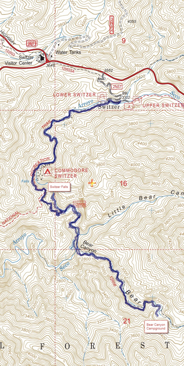 Switzer Picnic Area to Bear Canyon Campground and Switzer Falls ...